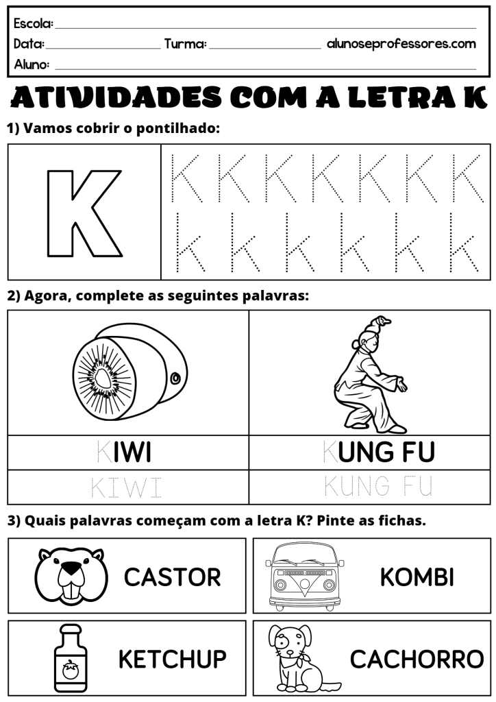 Atividades Com A Letra K Para Imprimir Alunos E Professores